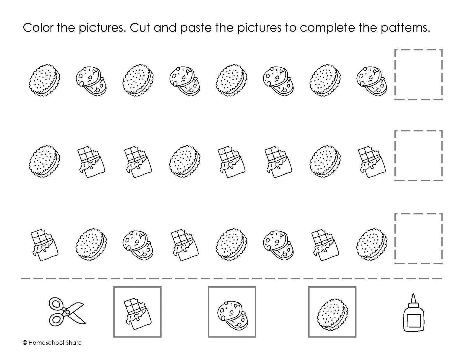Sweet Treat Preschool Pattern Worksheets - Homeschool Share