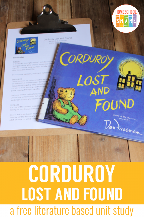 Corduroy Lost and Found Unit Study - Homeschool Share