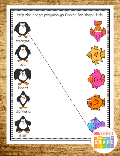 Penguin Matching Shapes Worksheets - Homeschool Share