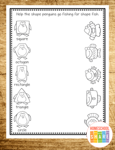 Penguin Matching Shapes Worksheets - Homeschool Share