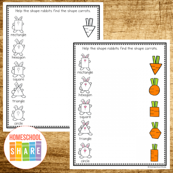Rabbit Matching Shapes Worksheets - Homeschool Share