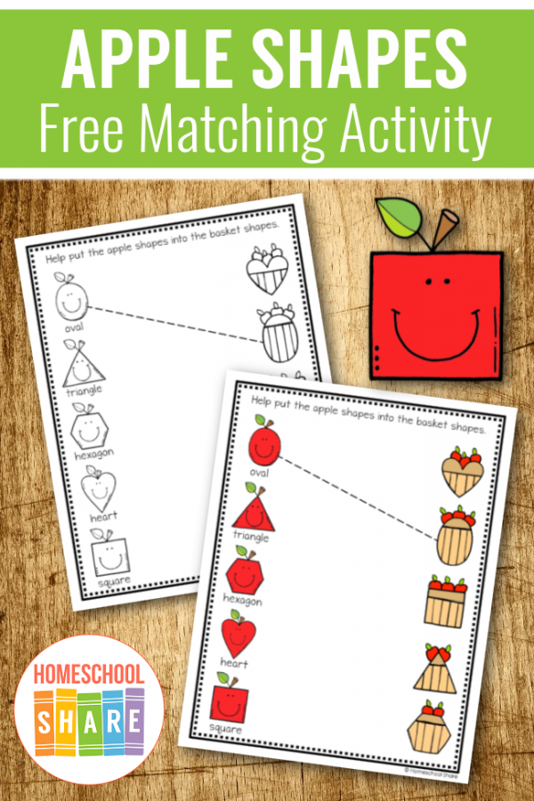 Free Apple Matching Shapes Worksheets - Homeschool Share