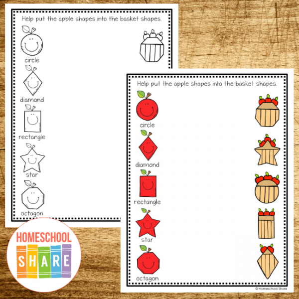 Free Apple Matching Shapes Worksheets - Homeschool Share