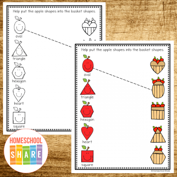 Free Apple Matching Shapes Worksheets - Homeschool Share