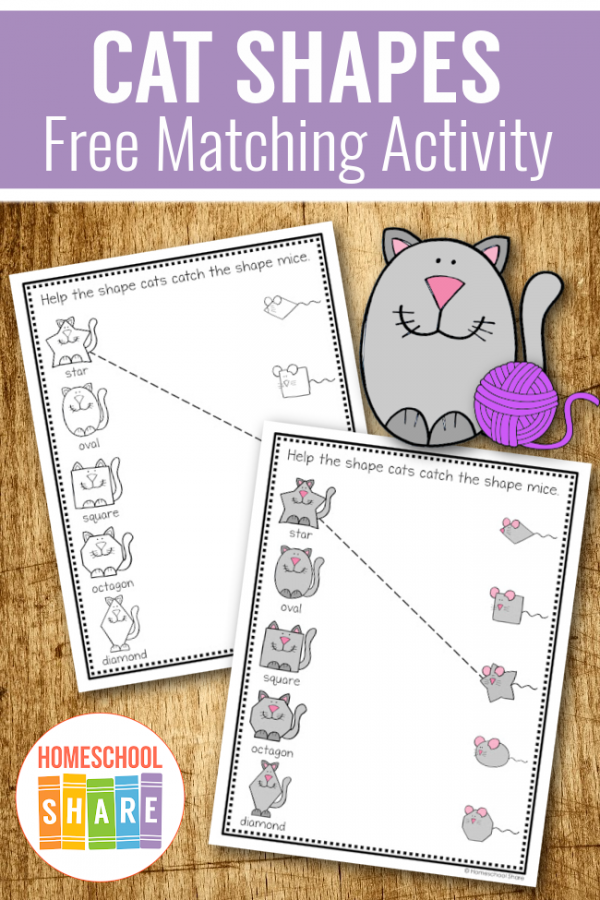 Cat Matching Shapes Worksheets - Homeschool Share