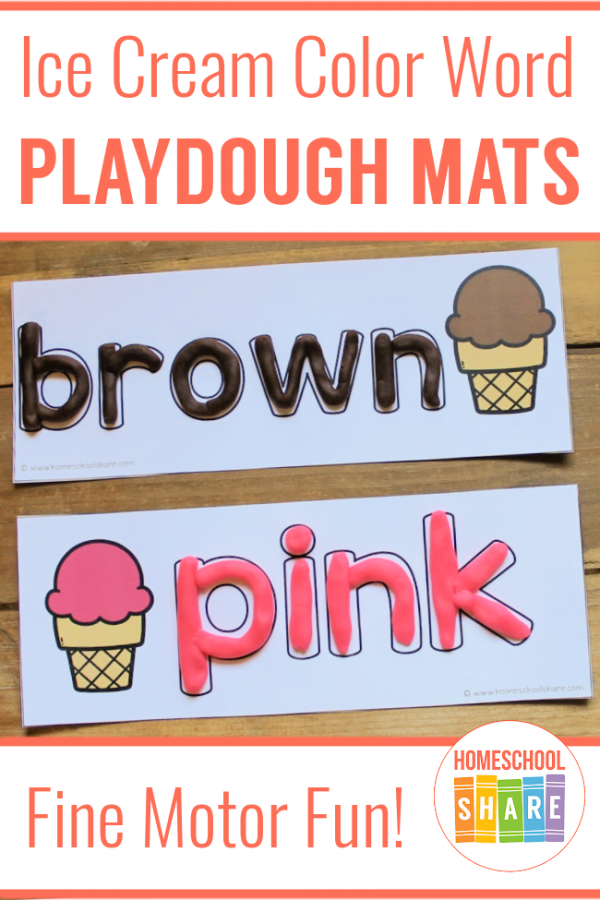 Ice Cream Color Word Playdough Mats - Homeschool Share