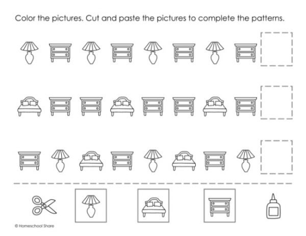House Themed Preschool Pattern Worksheets - Homeschool Share