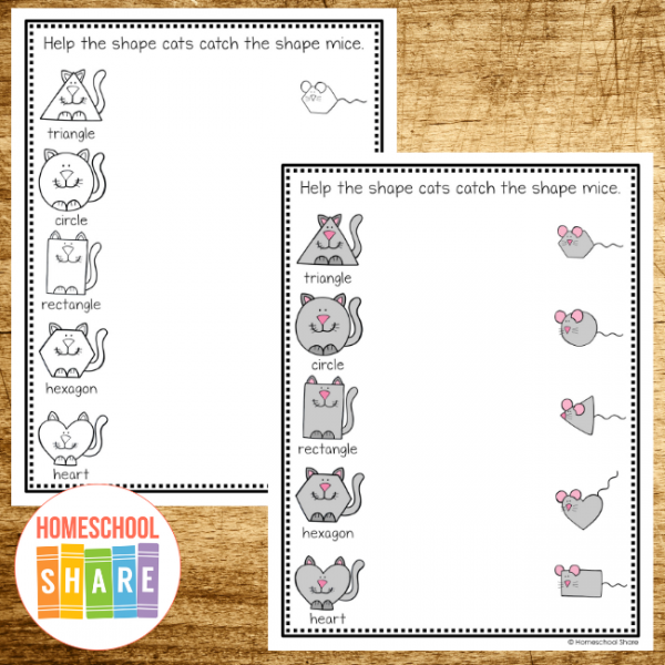 Cat Matching Shapes Worksheets - Homeschool Share