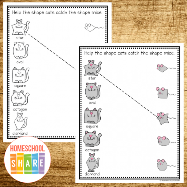Cat Matching Shapes Worksheets - Homeschool Share