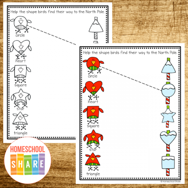 Christmas Matching Shapes Worksheets - Homeschool Share