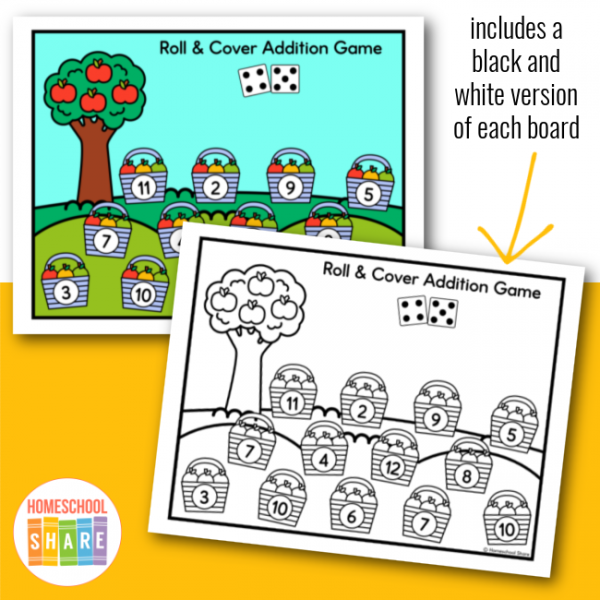 Apples Roll and Cover Math Game - Homeschool Share