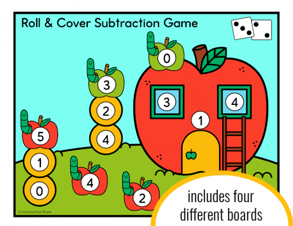 Apples Roll and Cover Math Game - Homeschool Share