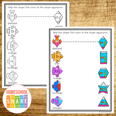 Free Fish Matching Shapes Worksheets - Homeschool Share
