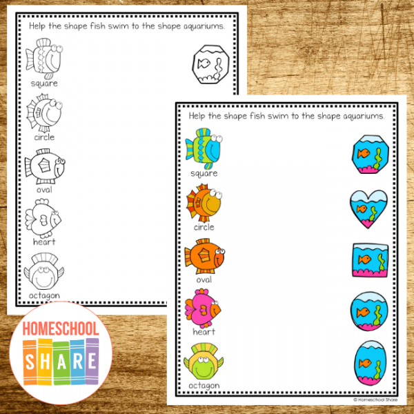 Free Fish Matching Shapes Worksheets - Homeschool Share