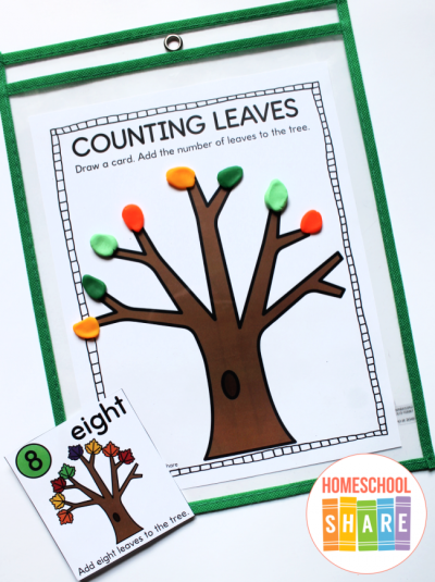 Counting Leaves Playdough Math Mat - Homeschool Share