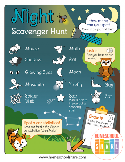 Free Night Scavenger Hunt - Homeschool Share