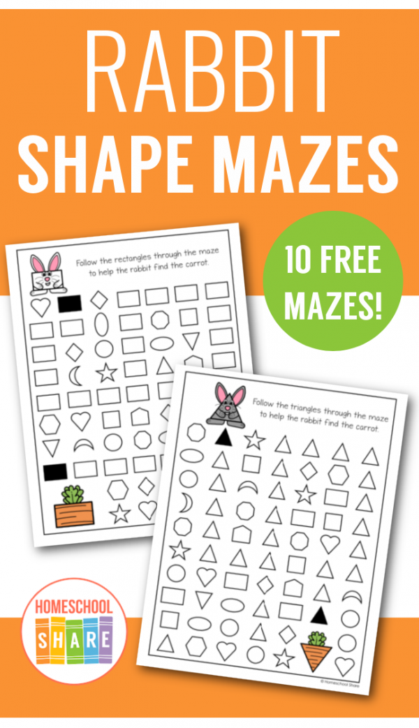 Rabbit Shape Mazes Printable - Homeschool Share