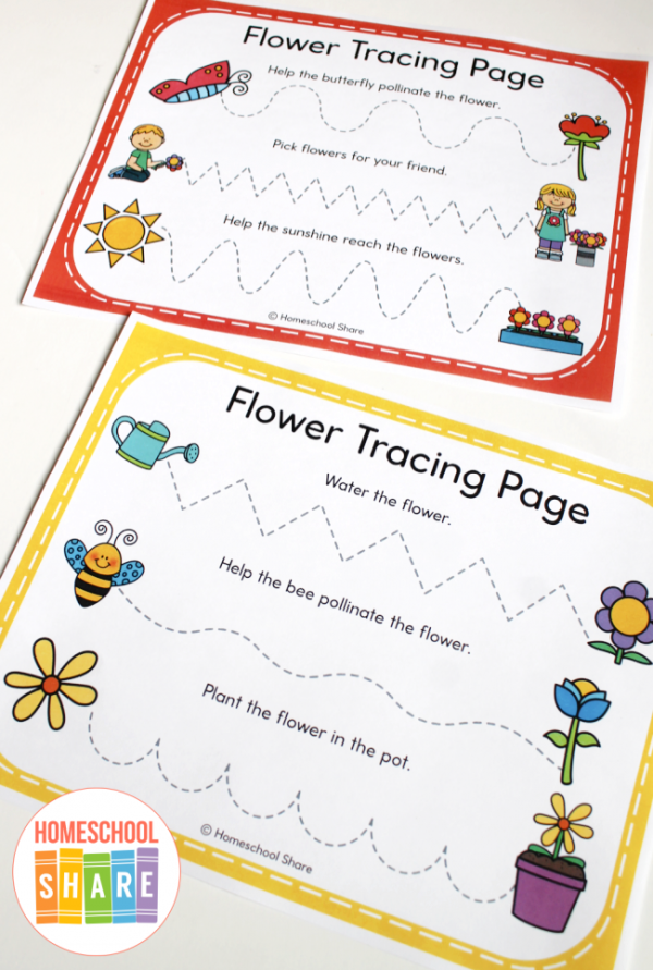 Free Printable Flower Tracing Lines Worksheets - Homeschool Share