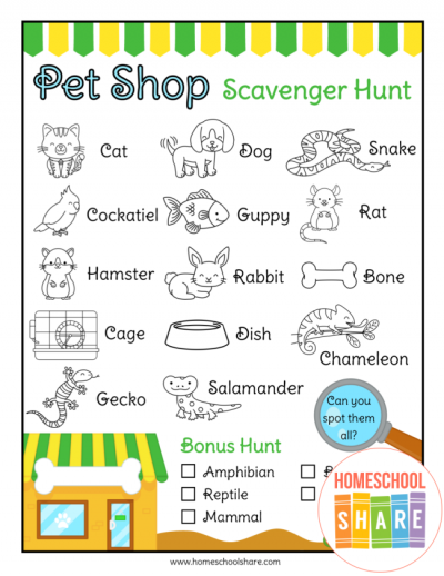 Free Pet Store Scavenger Hunt - Homeschool Share