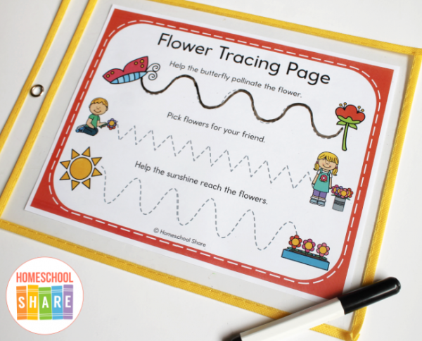 Free Printable Flower Tracing Lines Worksheets - Homeschool Share
