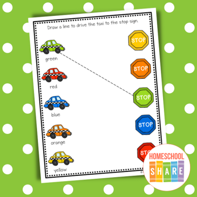 Car Color Matching Worksheets - Homeschool Share