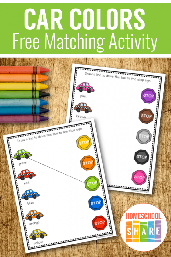 Car Color Matching Worksheets - Homeschool Share