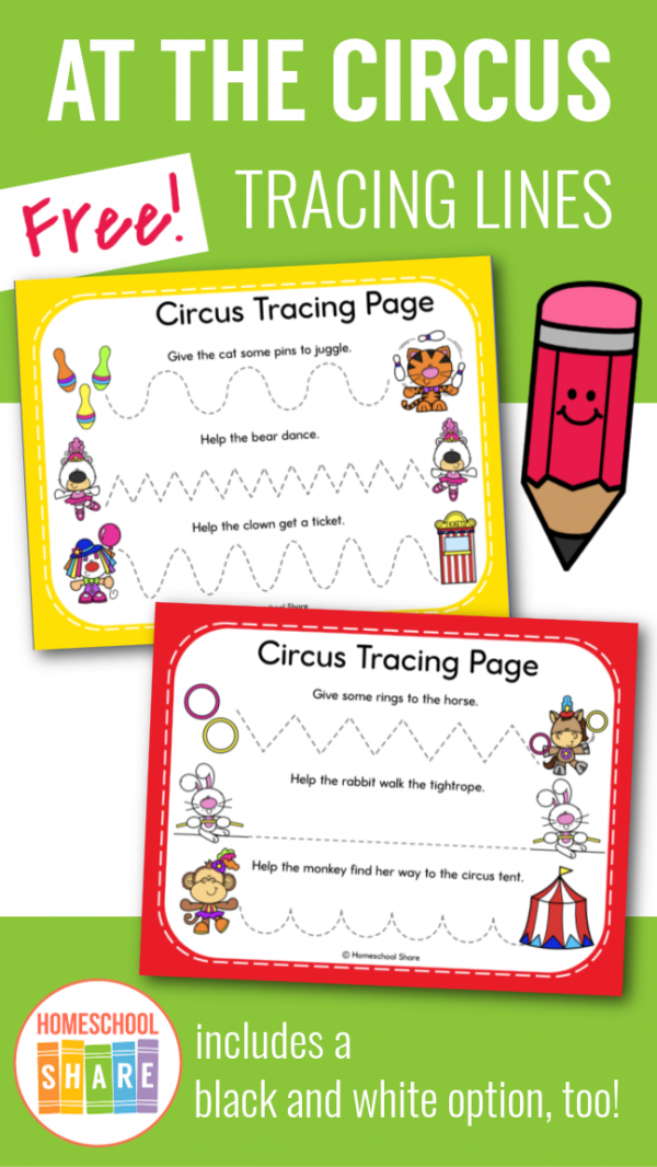 Circus Tracing Lines Worksheets for Preschool - Homeschool Share