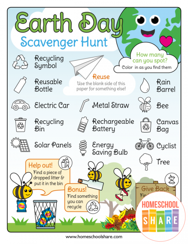 Free Earth Day Scavenger Hunt for Kids - Homeschool Share