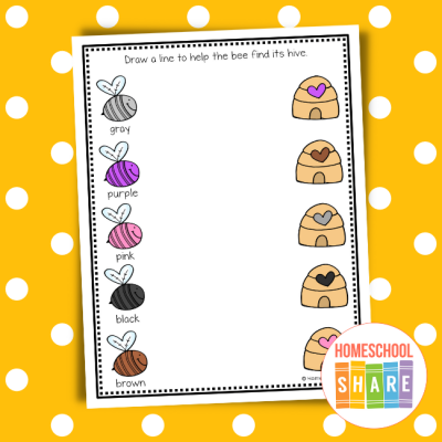 Bee Color Matching Worksheets - Homeschool Share