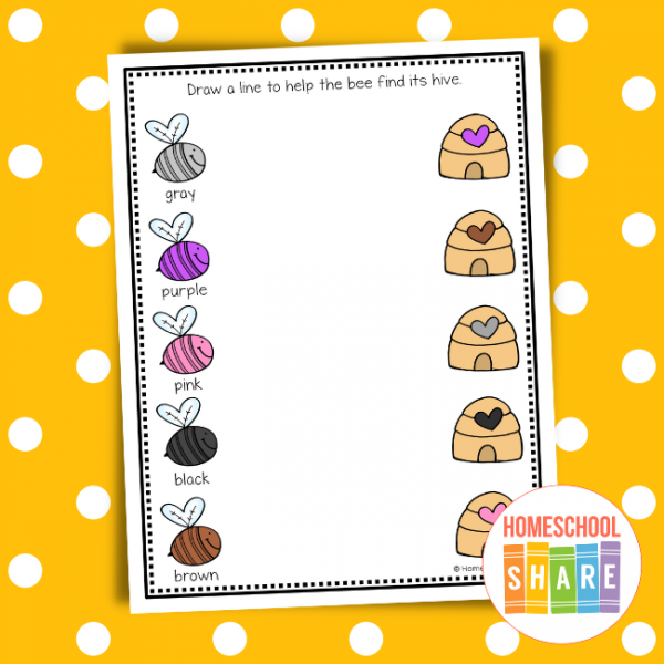 Bee Color Matching Worksheets - Homeschool Share