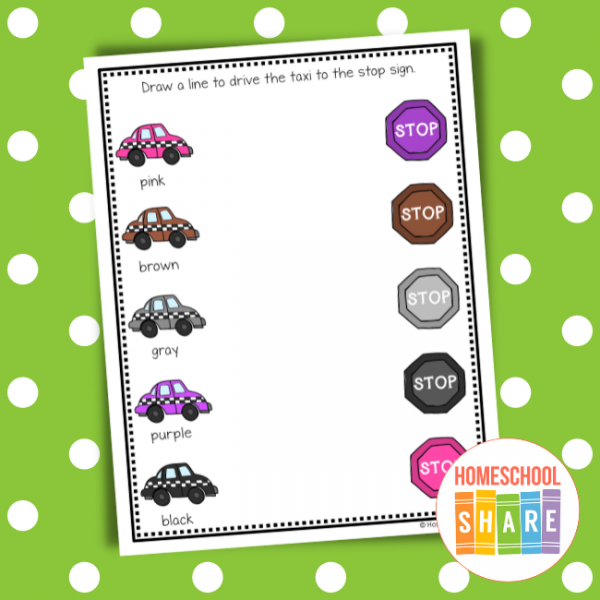 Car Color Matching Worksheets - Homeschool Share