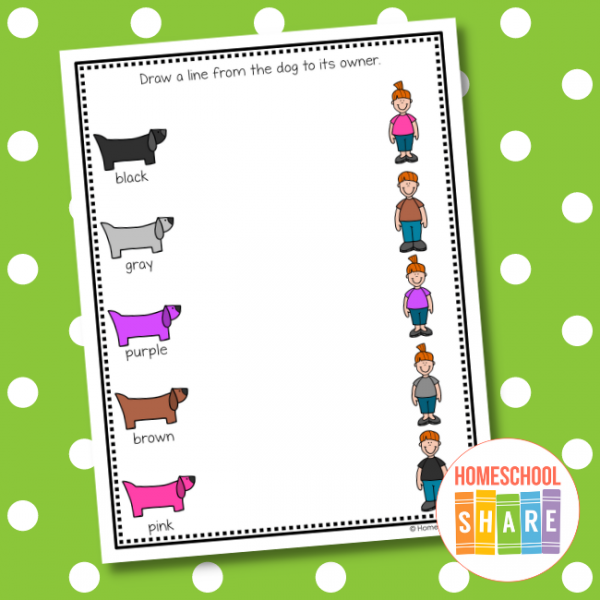 Dog Color Matching Worksheets - Homeschool Share