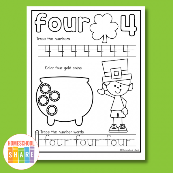 St. Patrick's Day Number Tracing Worksheets - Homeschool Share