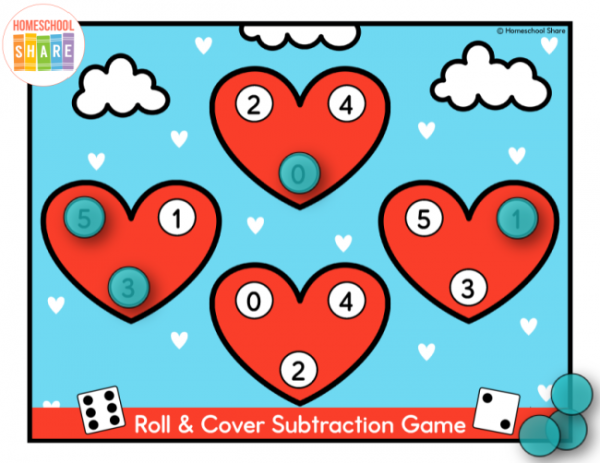Free Valentine Roll and Cover Game Set - Homeschool Share