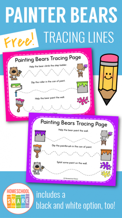 Painter Bear Tracing Lines Worksheets - Homeschool Share