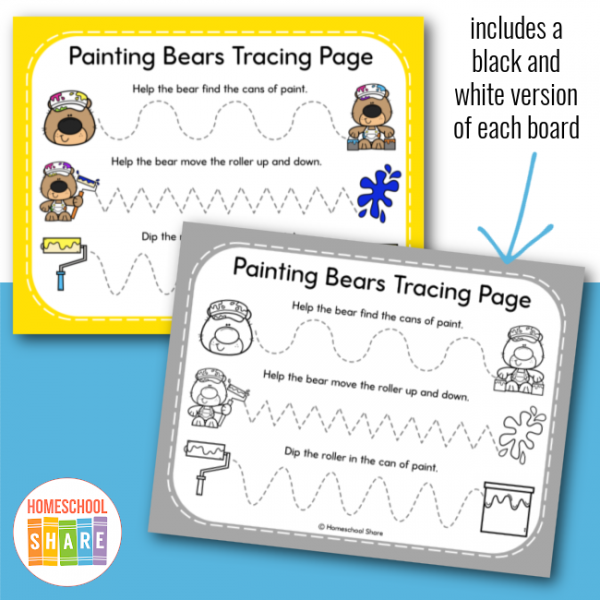 Painter Bear Tracing Lines Worksheets - Homeschool Share