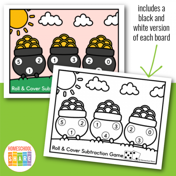 St. Patrick's Day Roll and Cover Dice Games - Homeschool Share