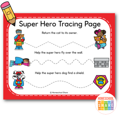 Super Hero Tracing Lines Worksheets for Preschool - Homeschool Share