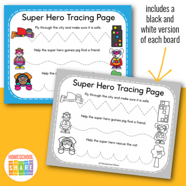 Super Hero Tracing Lines Worksheets for Preschool - Homeschool Share