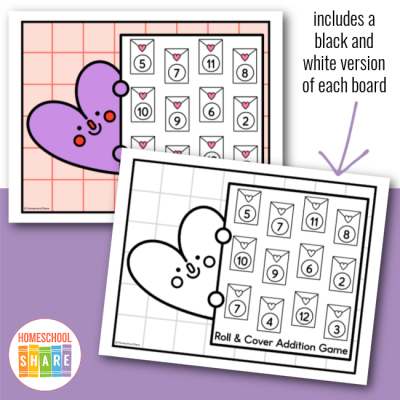 Free Valentine Roll and Cover Game Set - Homeschool Share