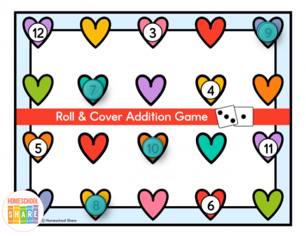 Free Valentine Roll and Cover Game Set - Homeschool Share