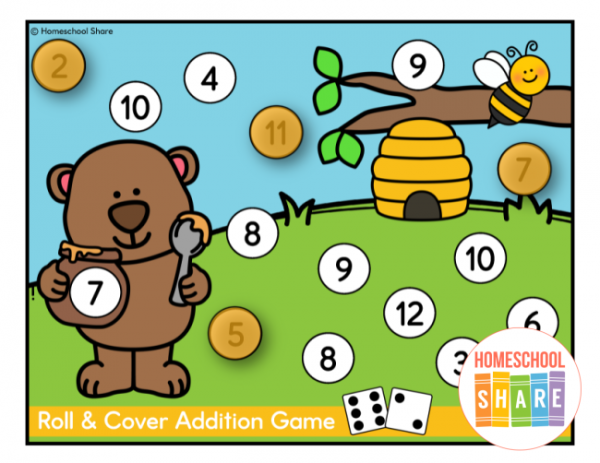 Free Bear Roll and Cover Dice Game Set - Homeschool Share