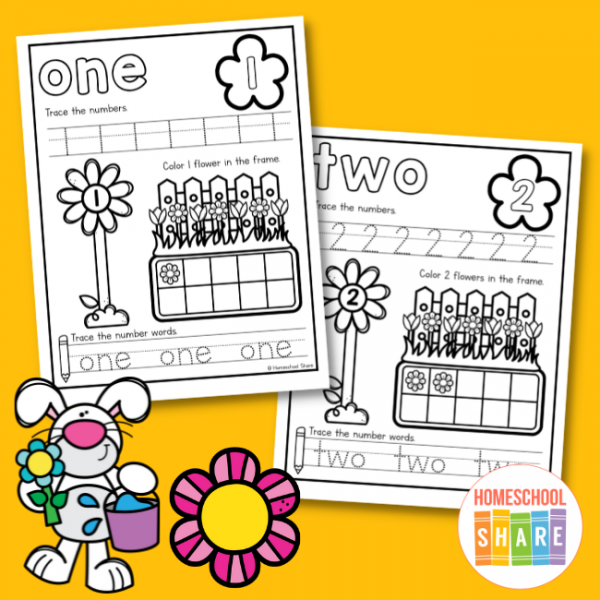 Free Flower Themed Number Tracing Worksheets 1-10 - Homeschool Share
