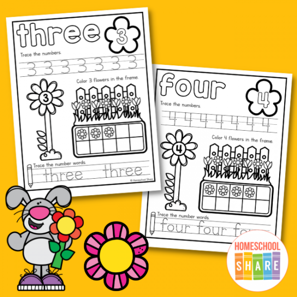 Free Flower Themed Number Tracing Worksheets 1-10 - Homeschool Share