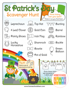 Free St. Patrick's Day Scavenger Hunt for Kids - Homeschool Share