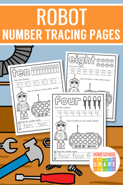 Robot Themed Number Tracing Printable - Homeschool Share