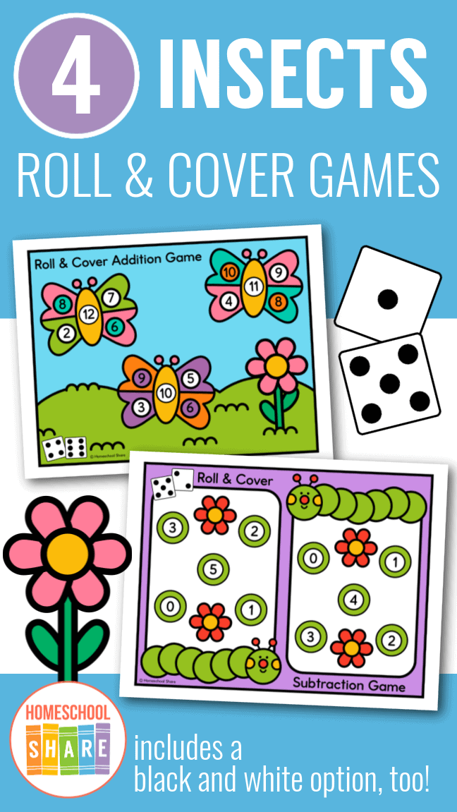Free Insect Roll and Cover Dice Game Set - Homeschool Share