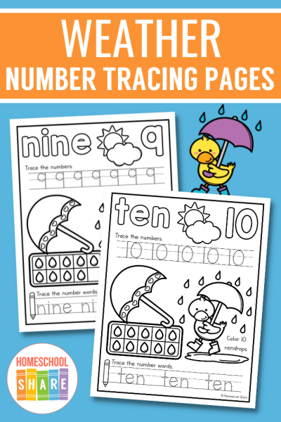 Weather Themed Printable Number Tracing Worksheets - Homeschool Share