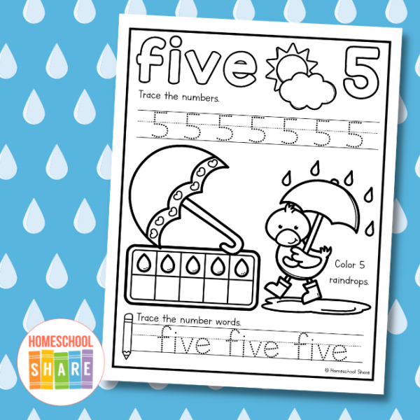 Weather Themed Printable Number Tracing Worksheets - Homeschool Share