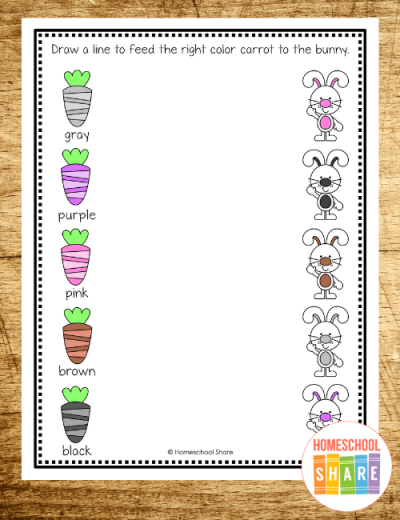Free Rabbit Colors Matching Worksheets - Homeschool Share